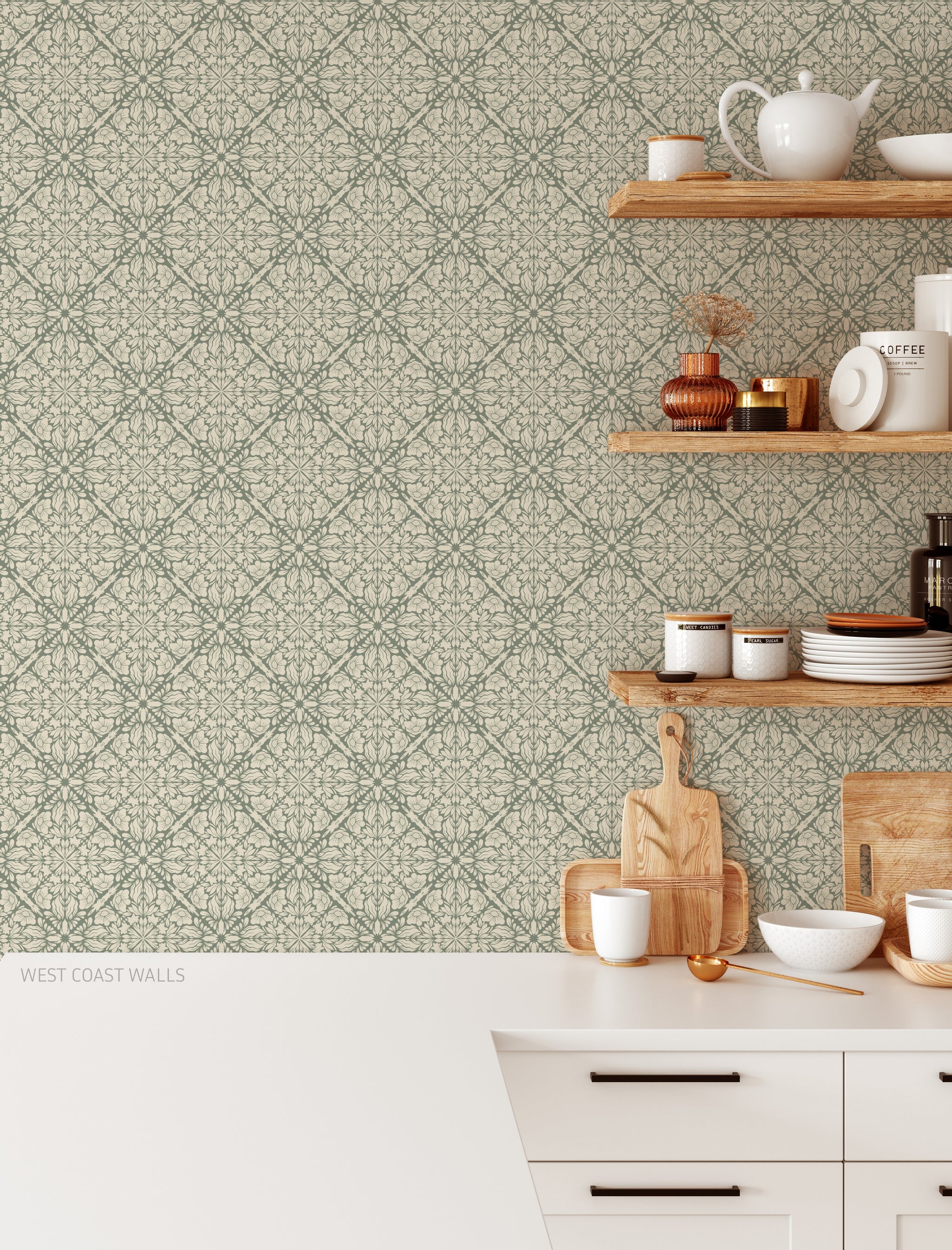 Sweet Vintage Sage Wallpaper (Papillon Patterns x West Coast Walls)